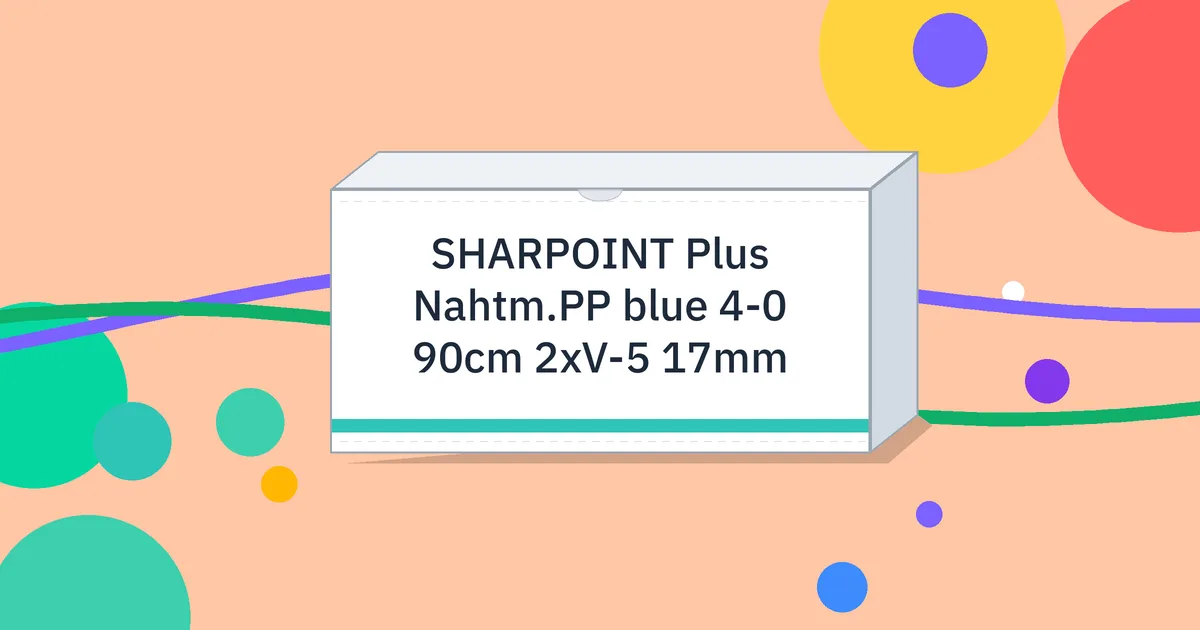Symbolbild: Packung mit der Aufschrift SHARPOINT Plus Nahtm.PP blue 4-0 90cm 2xV-5 17mm (PZN 17985520) – Verfügbarkeit und Bezug in Apotheken in Frankfurt am Main
