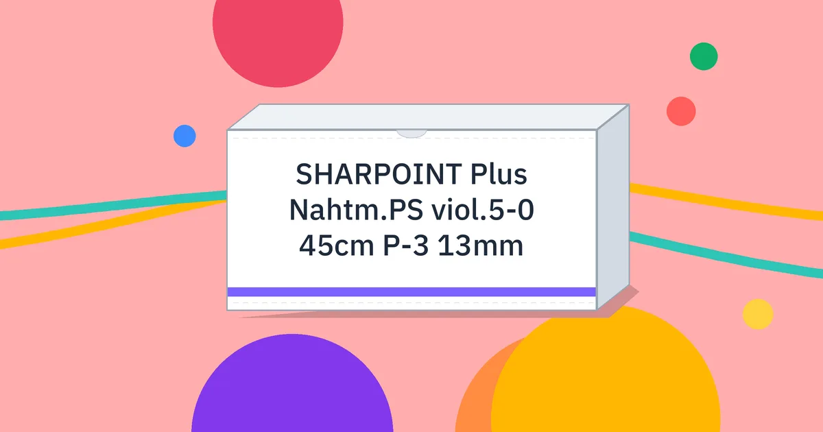 Symbolbild: Packung mit der Aufschrift SHARPOINT Plus Nahtm.PS viol.5-0 45cm P-3 13mm (PZN 17995300) – Verfügbarkeit und Bezug in Apotheken in Frankfurt am Main