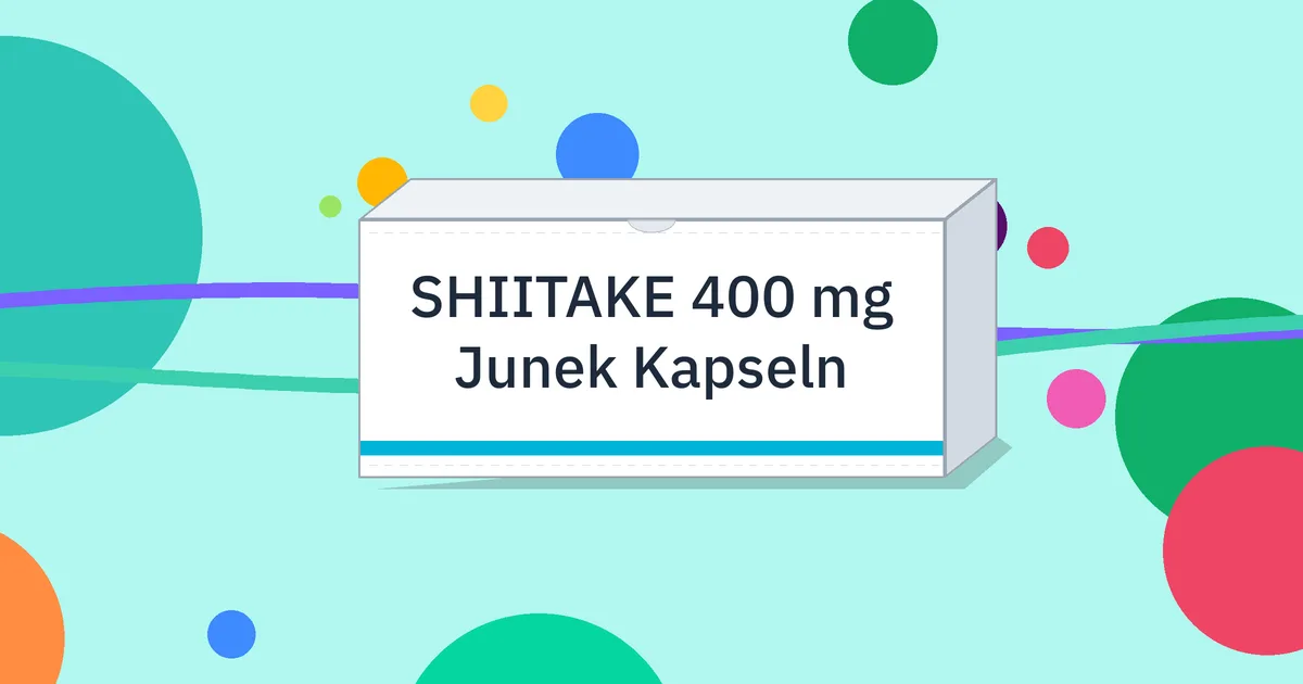 Symbolbild: Packung mit der Aufschrift SHIITAKE 400 mg Junek Kapseln (PZN 01107504) – Verfügbarkeit und Bezug in Apotheken in Frankfurt am Main