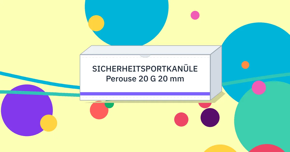 Symbolbild: Packung mit der Aufschrift SICHERHEITSPORTKANÜLE Perouse 20 G 20 mm (PZN 08782433) – Verfügbarkeit und Bezug in Apotheken in Frankfurt am Main