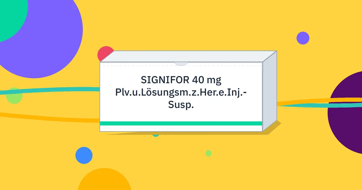Symbolbild: Packung mit der Aufschrift SIGNIFOR 40 mg Plv.u.Lösungsm.z.Her.e.Inj.-Susp. (PZN 19972243) – Verfügbarkeit und Bezug in Apotheken in Frankfurt am Main