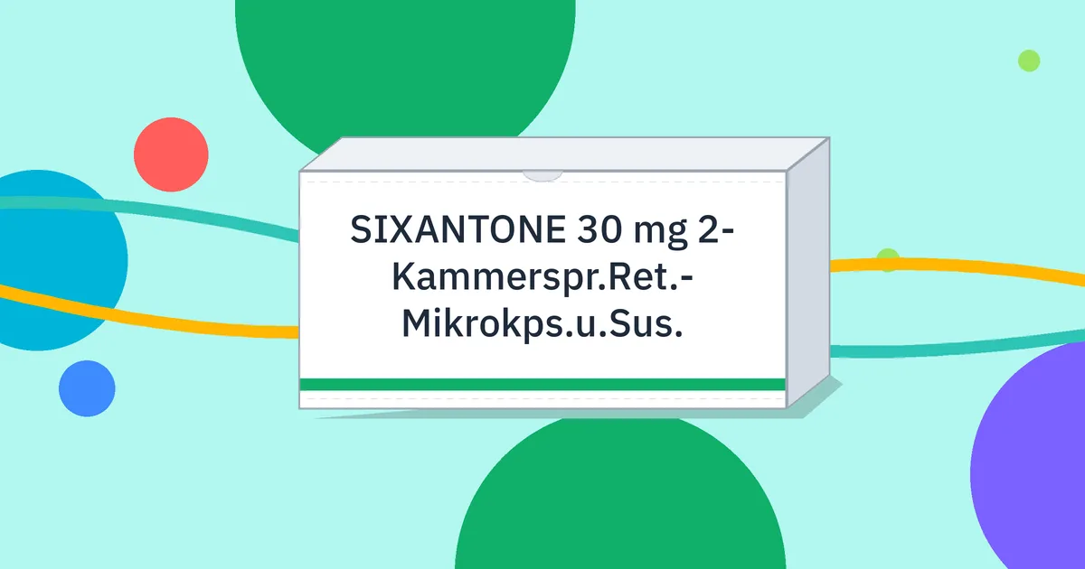 Symbolbild: Packung mit der Aufschrift SIXANTONE 30 mg 2-Kammerspr.Ret.-Mikrokps.u.Sus. (PZN 00707403) – Verfügbarkeit und Bezug in Apotheken in Frankfurt am Main
