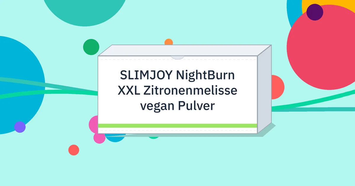 Symbolbild: Packung mit der Aufschrift SLIMJOY NightBurn XXL Zitronenmelisse vegan Pulver (PZN 18788052) – Verfügbarkeit und Bezug in Apotheken in Frankfurt am Main