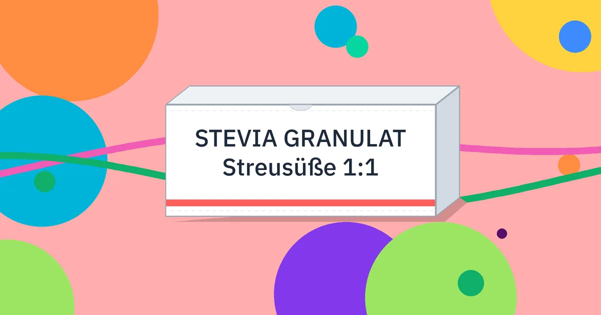 Symbolbild: Packung mit der Aufschrift STEVIA GRANULAT Streusüße 1:1 (PZN 15432716) – Verfügbarkeit und Bezug in Apotheken in Frankfurt am Main