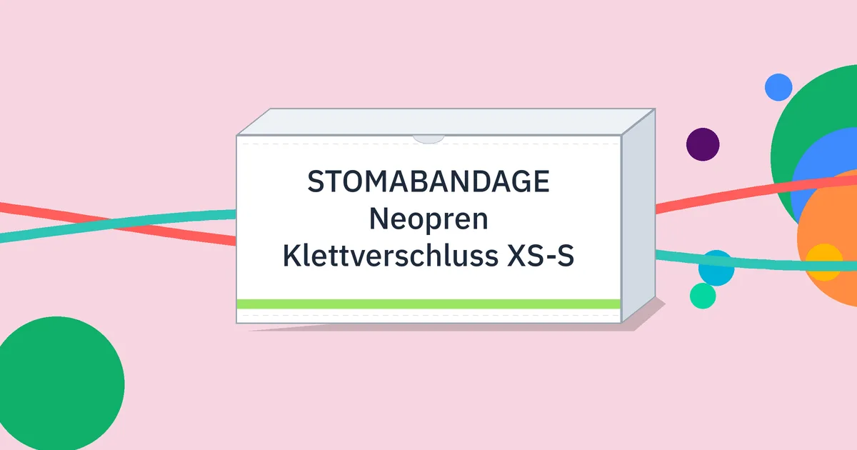 Symbolbild: Packung mit der Aufschrift STOMABANDAGE Neopren Klettverschluss XS-S (PZN 15233603) – Verfügbarkeit und Bezug in Apotheken in Frankfurt am Main