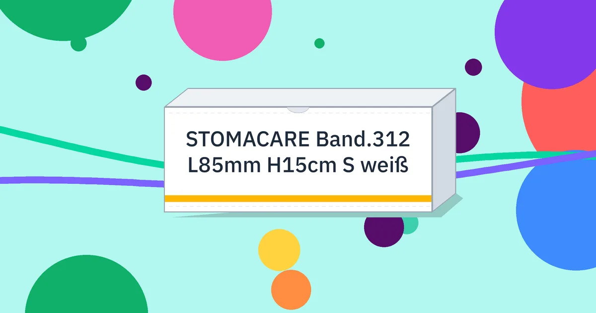 Symbolbild: Packung mit der Aufschrift STOMACARE Band.312 L85mm H15cm S weiß (PZN 09437141) – Verfügbarkeit und Bezug in Apotheken in Frankfurt am Main