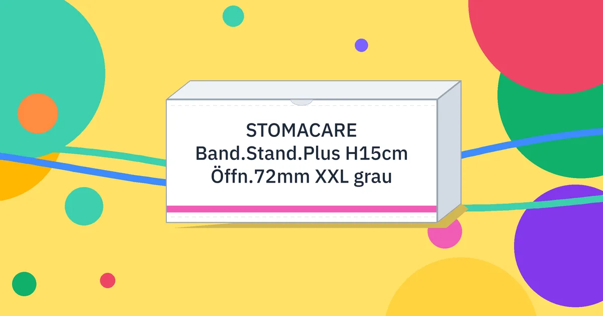 Symbolbild: Packung mit der Aufschrift STOMACARE Band.Stand.Plus H15cm Öffn.72mm XXL grau (PZN 16750393) – Verfügbarkeit und Bezug in Apotheken in Frankfurt am Main