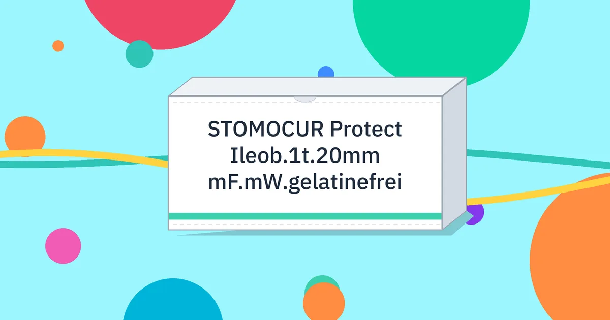 Symbolbild: Packung mit der Aufschrift STOMOCUR Protect Ileob.1t.20mm mF.mW.gelatinefrei (PZN 17565551) – Verfügbarkeit und Bezug in Apotheken in Frankfurt am Main