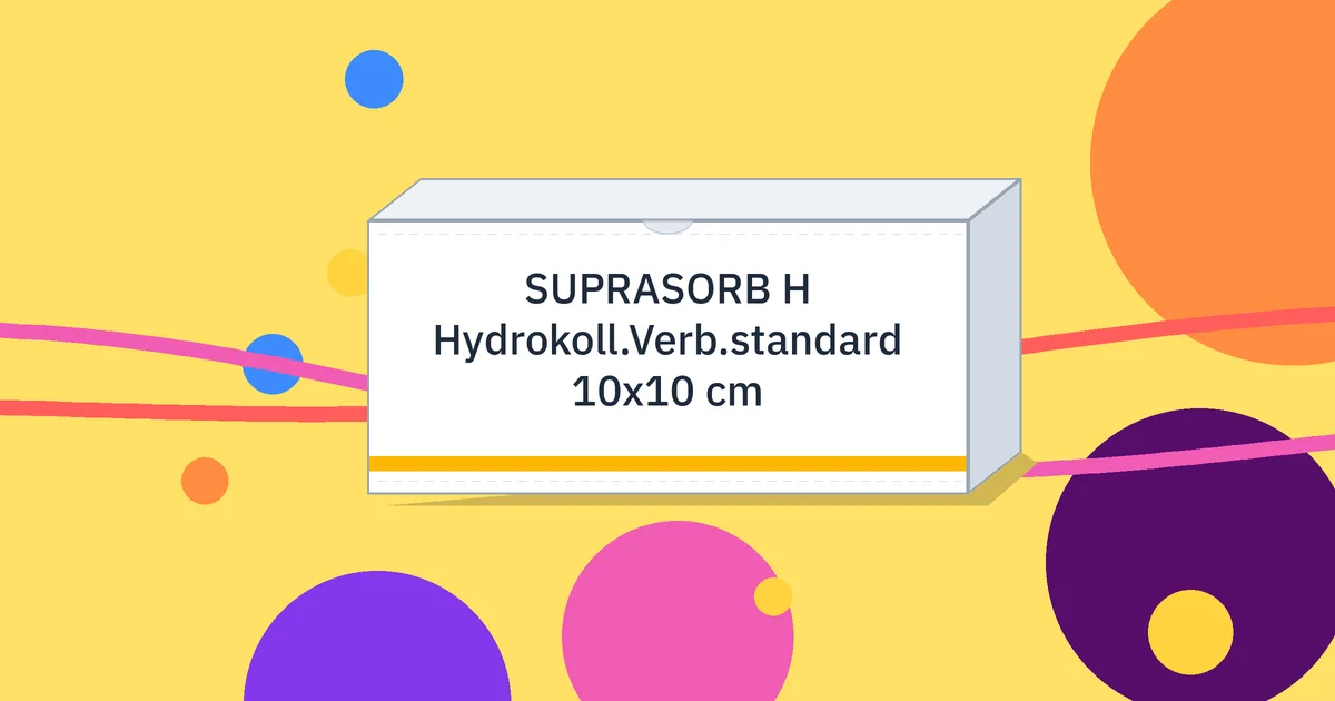 Symbolbild: Packung mit der Aufschrift SUPRASORB H Hydrokoll.Verb.standard 10x10 cm (PZN 16258982) – Verfügbarkeit und Bezug in Apotheken in Frankfurt am Main