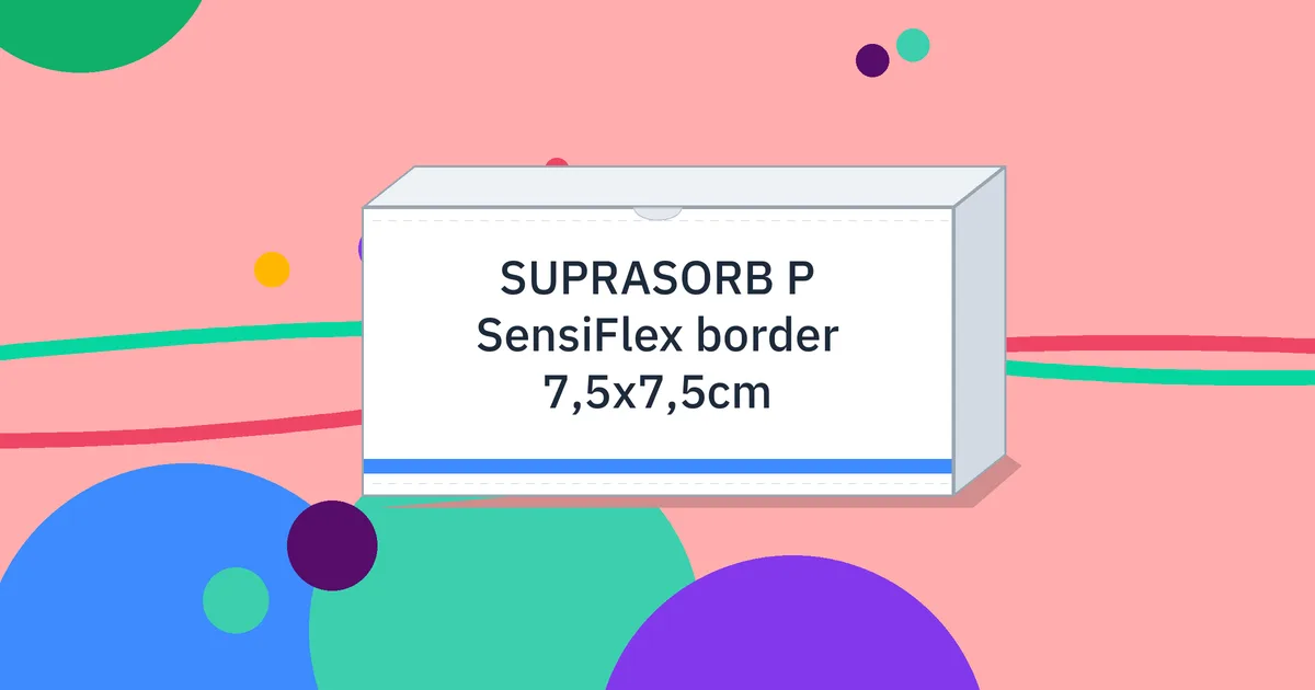 Symbolbild: Packung mit der Aufschrift SUPRASORB P SensiFlex border 7,5x7,5cm (PZN 19863034) – Verfügbarkeit und Bezug in Apotheken in Frankfurt am Main