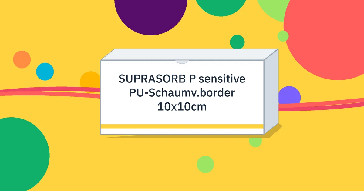 Symbolbild: Packung mit der Aufschrift SUPRASORB P sensitive PU-Schaumv.border 10x10cm (PZN 18604454) – Verfügbarkeit und Bezug in Apotheken in Frankfurt am Main