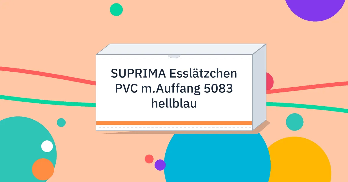 Symbolbild: Packung mit der Aufschrift SUPRIMA Esslätzchen PVC m.Auffang 5083 hellblau (PZN 03003252) – Verfügbarkeit und Bezug in Apotheken in Frankfurt am Main
