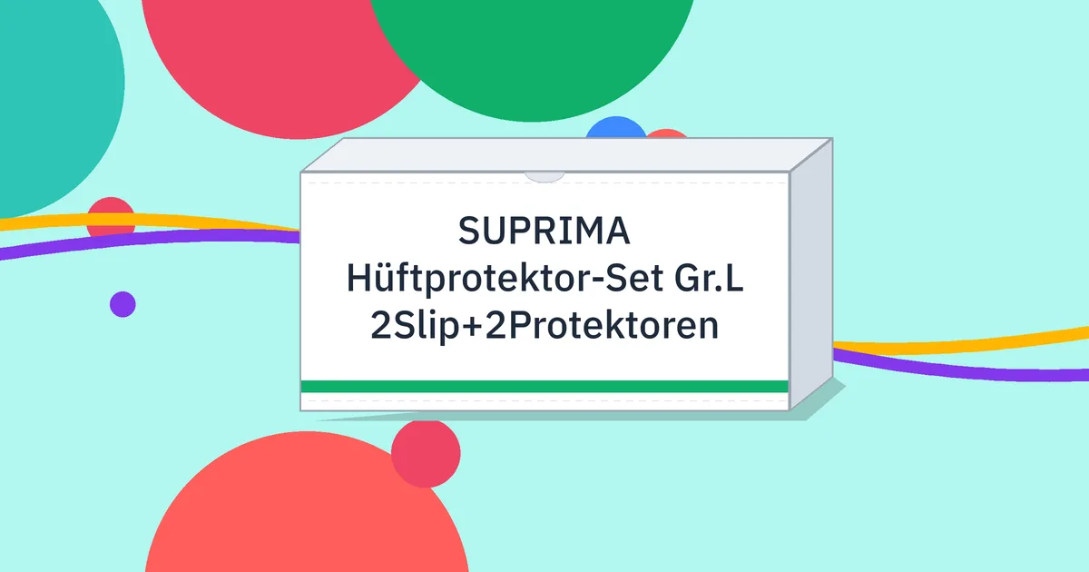 Symbolbild: Packung mit der Aufschrift SUPRIMA Hüftprotektor-Set Gr.L 2Slip+2Protektoren (PZN 09784374) – Verfügbarkeit und Bezug in Apotheken in Frankfurt am Main