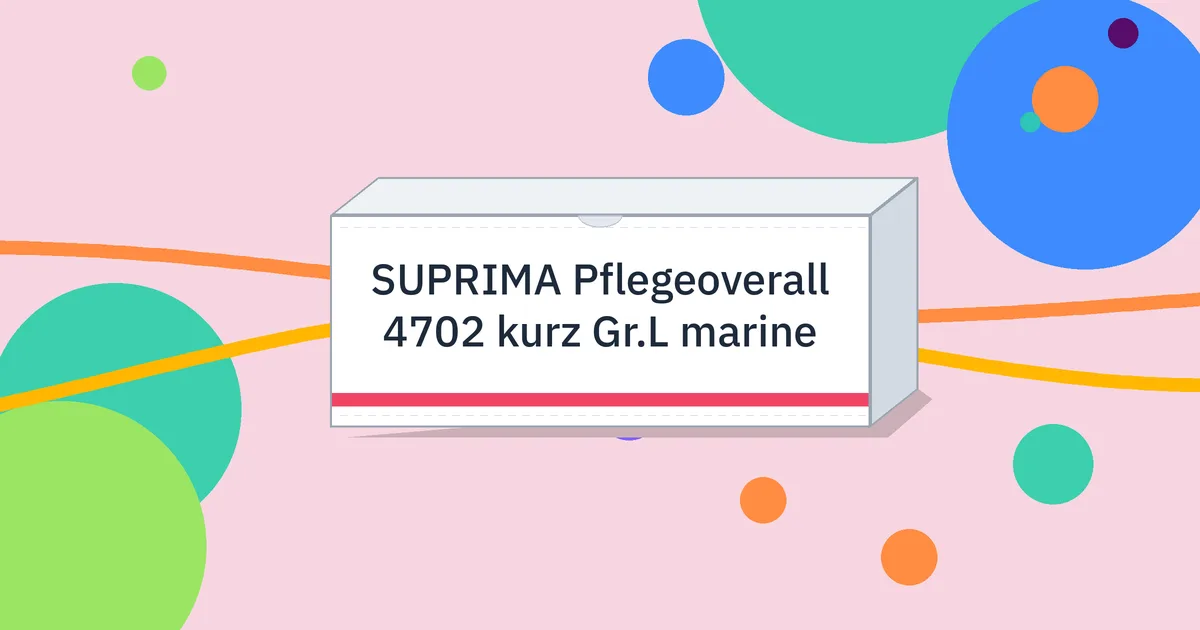 Symbolbild: Packung mit der Aufschrift SUPRIMA Pflegeoverall 4702 kurz Gr.L marine (PZN 09376735) – Verfügbarkeit und Bezug in Apotheken in Frankfurt am Main