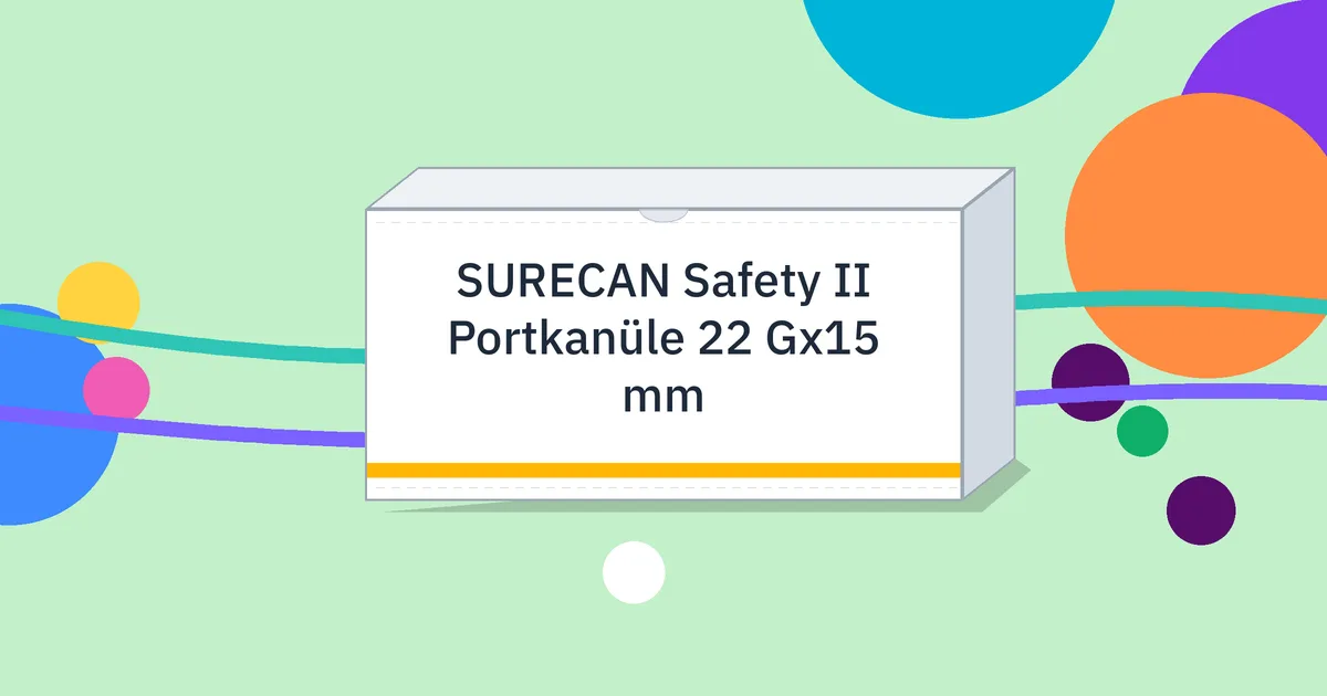 Symbolbild: Packung mit der Aufschrift SURECAN Safety II Portkanüle 22 Gx15 mm (PZN 07799880) – Verfügbarkeit und Bezug in Apotheken in Frankfurt am Main