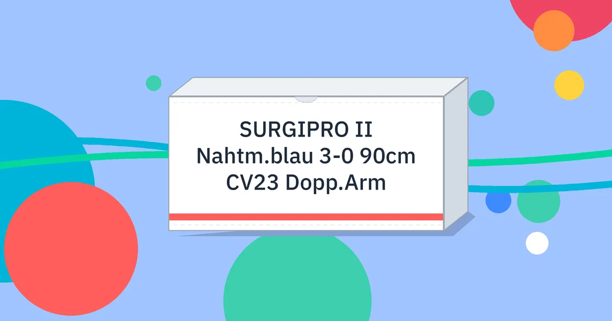 Symbolbild: Packung mit der Aufschrift SURGIPRO II Nahtm.blau 3-0 90cm CV23 Dopp.Arm (PZN 18259023) – Verfügbarkeit und Bezug in Apotheken in Frankfurt am Main
