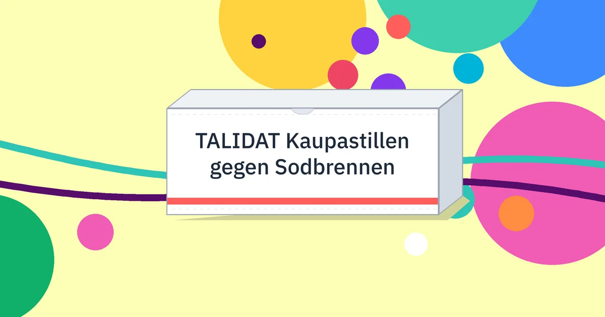 Symbolbild: Packung mit der Aufschrift TALIDAT Kaupastillen gegen Sodbrennen (PZN 07270530) – Verfügbarkeit und Bezug in Apotheken in Frankfurt am Main