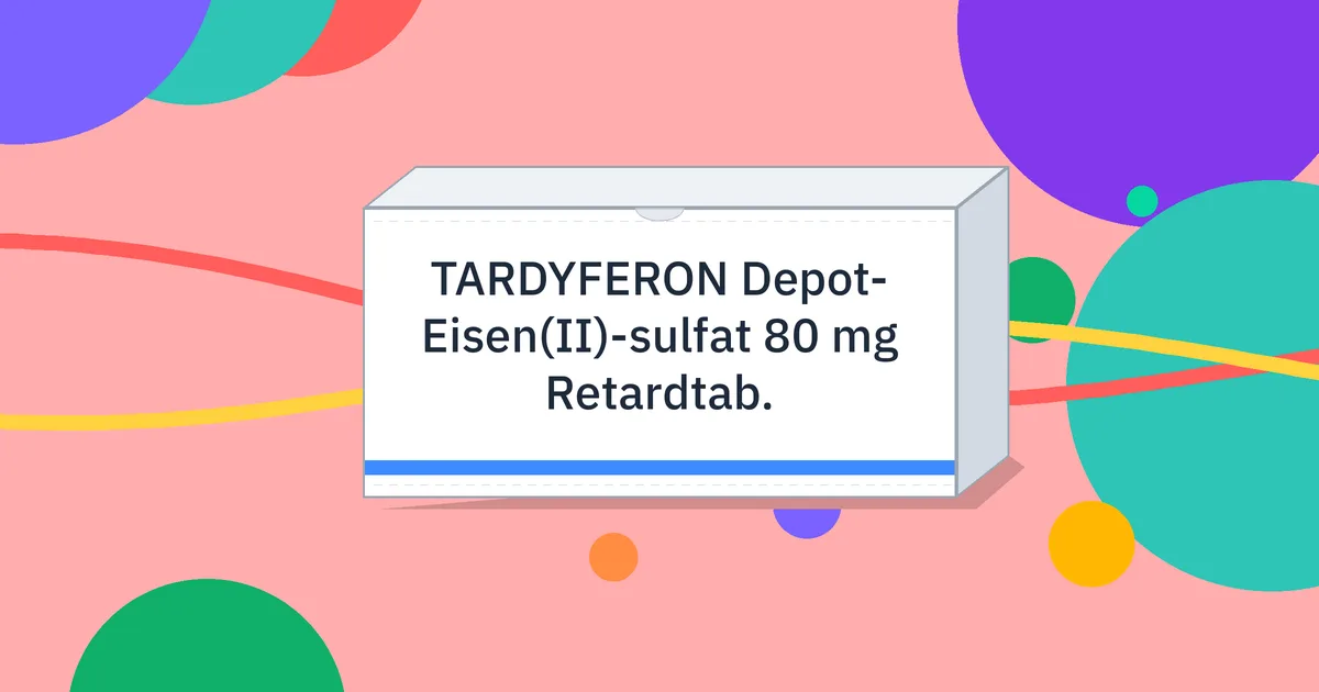 Symbolbild: Packung mit der Aufschrift TARDYFERON Depot-Eisen(II)-sulfat 80 mg Retardtab. (PZN 13158139) – Verfügbarkeit und Bezug in Apotheken in Frankfurt am Main