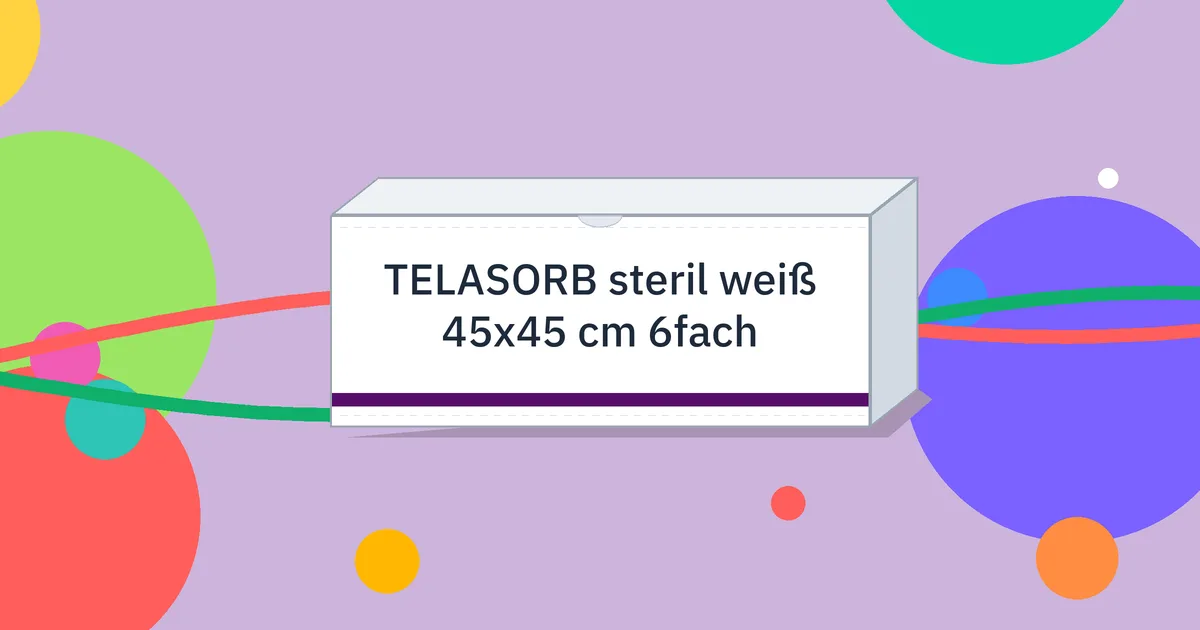 Symbolbild: Packung mit der Aufschrift TELASORB steril weiß 45x45 cm 6fach (PZN 06893269) – Verfügbarkeit und Bezug in Apotheken in Frankfurt am Main