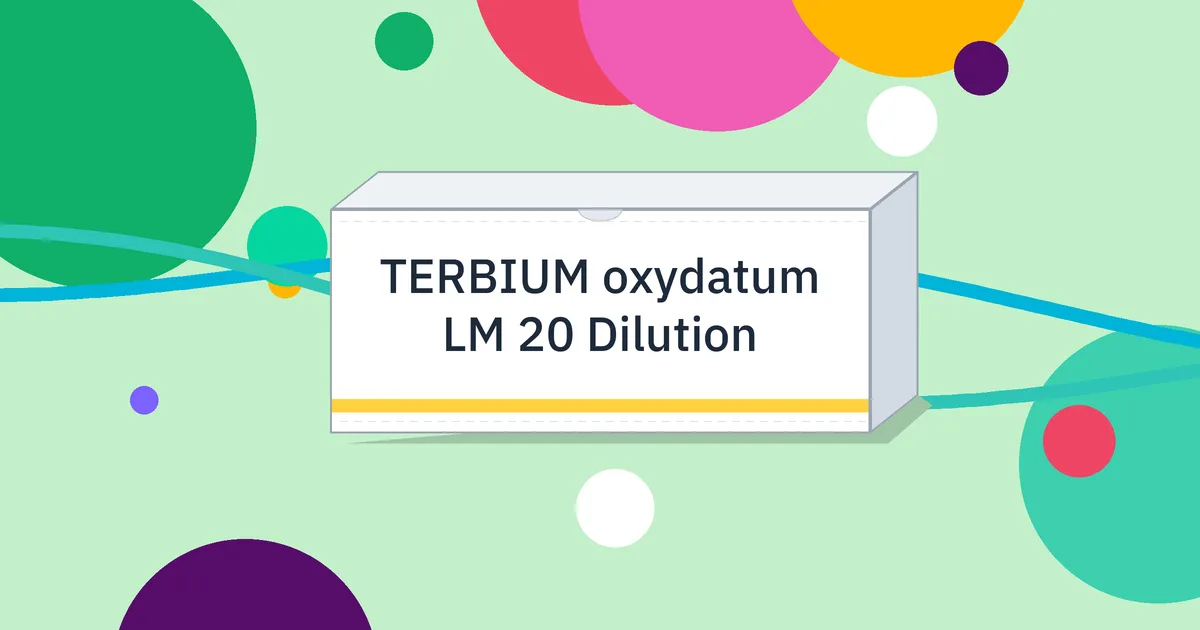 Symbolbild: Packung mit der Aufschrift TERBIUM oxydatum LM 20 Dilution (PZN 13216233) – Verfügbarkeit und Bezug in Apotheken in Frankfurt am Main