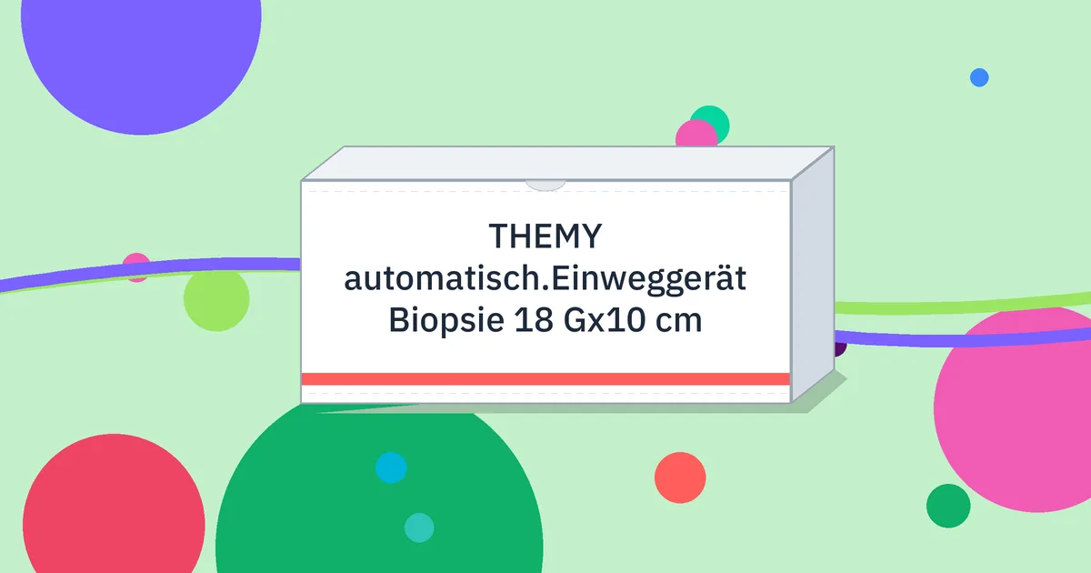 Symbolbild: Packung mit der Aufschrift THEMY automatisch.Einweggerät Biopsie 18 Gx10 cm (PZN 16920091) – Verfügbarkeit und Bezug in Apotheken in Frankfurt am Main