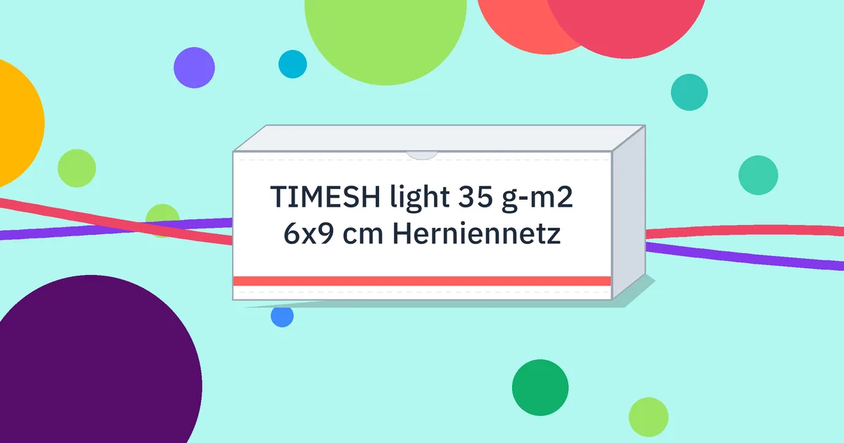 Symbolbild: Packung mit der Aufschrift TIMESH light 35 g-m2 6x9 cm Herniennetz (PZN 18157788) – Verfügbarkeit und Bezug in Apotheken in Frankfurt am Main