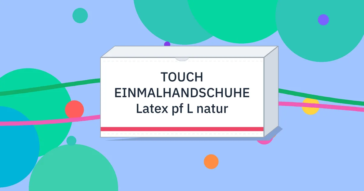 Symbolbild: Packung mit der Aufschrift TOUCH EINMALHANDSCHUHE Latex pf L natur (PZN 17383749) – Verfügbarkeit und Bezug in Apotheken in Frankfurt am Main