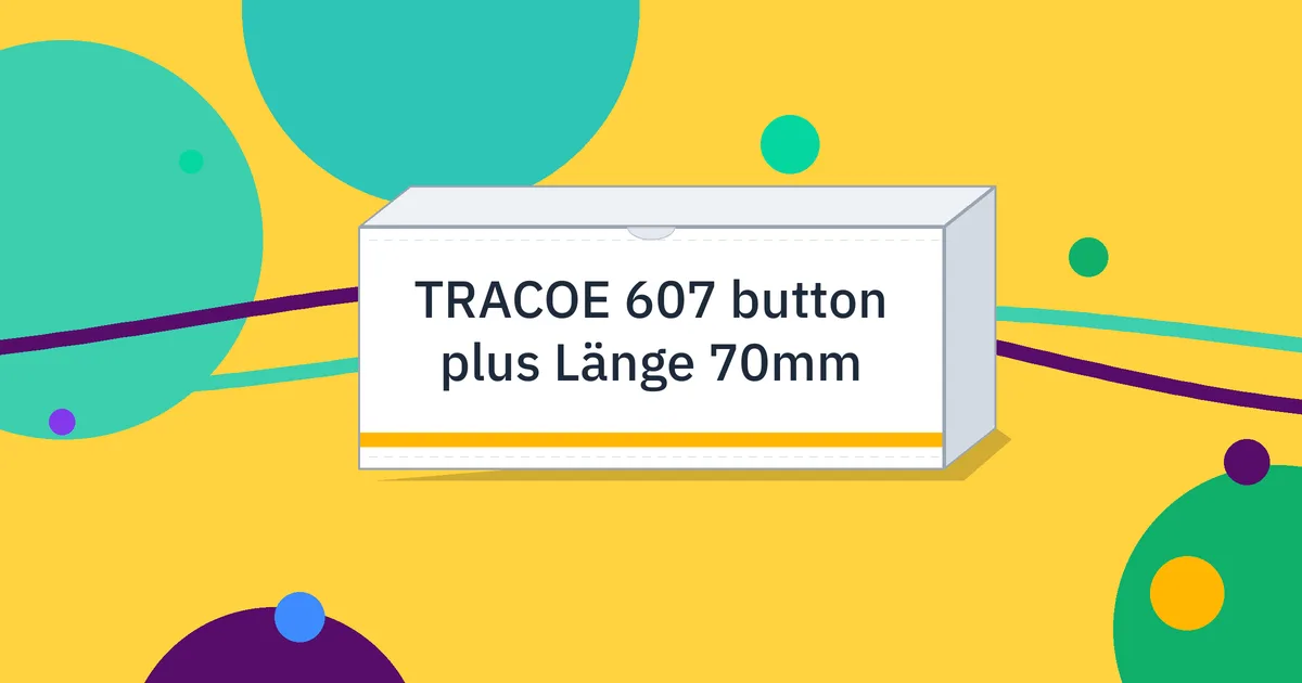 Symbolbild: Packung mit der Aufschrift TRACOE 607 button plus Länge 70mm (PZN 05881689) – Verfügbarkeit und Bezug in Apotheken in Frankfurt am Main