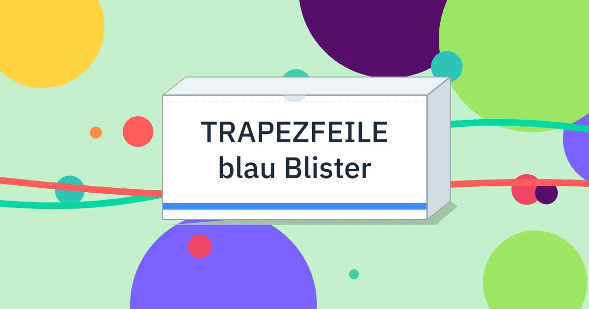 Symbolbild: Packung mit der Aufschrift TRAPEZFEILE blau Blister (PZN 10349979) – Verfügbarkeit und Bezug in Apotheken in Frankfurt am Main