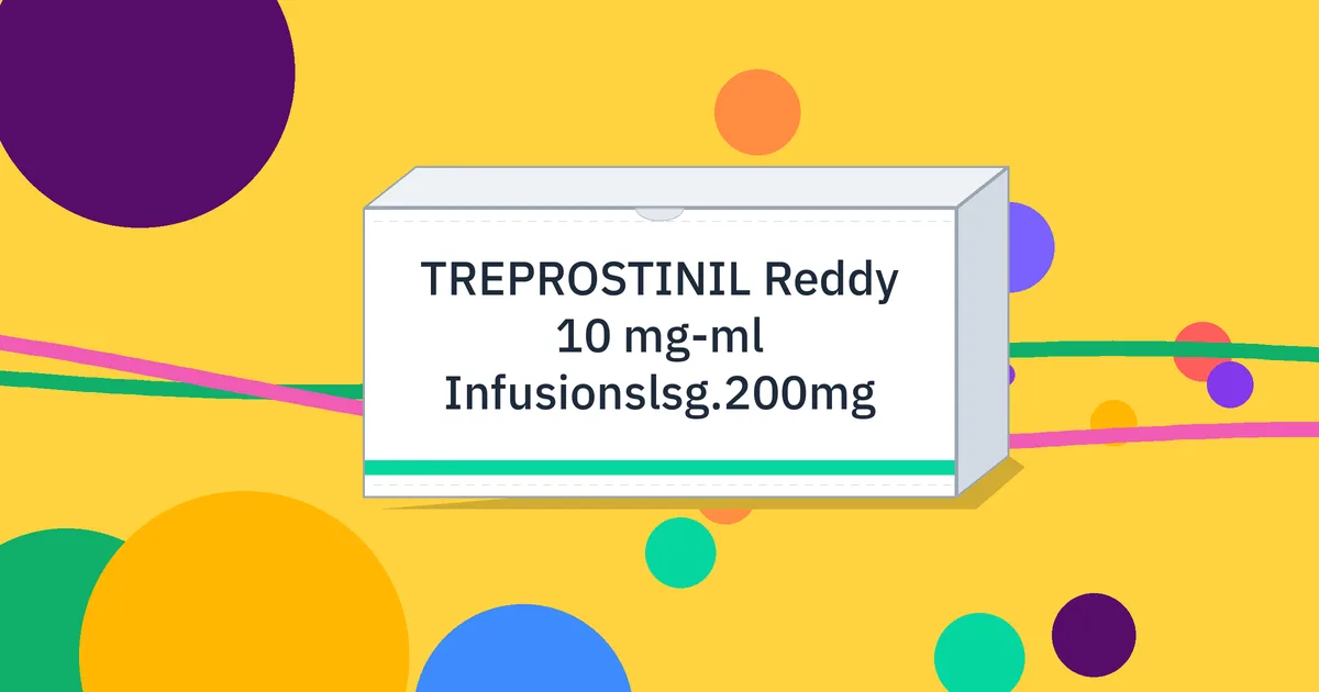 Symbolbild: Packung mit der Aufschrift TREPROSTINIL Reddy 10 mg-ml Infusionslsg.200mg (PZN 19252974) – Verfügbarkeit und Bezug in Apotheken in Frankfurt am Main