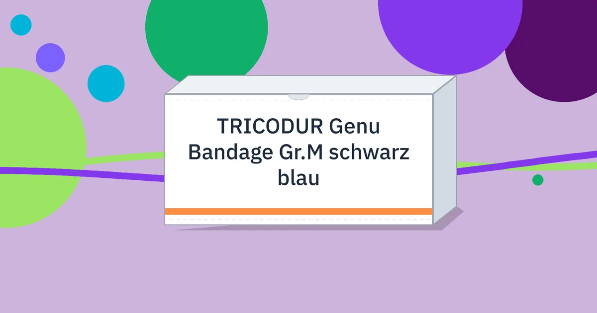 Symbolbild: Packung mit der Aufschrift TRICODUR Genu Bandage Gr.M schwarz blau (PZN 03094208) – Verfügbarkeit und Bezug in Apotheken in Frankfurt am Main