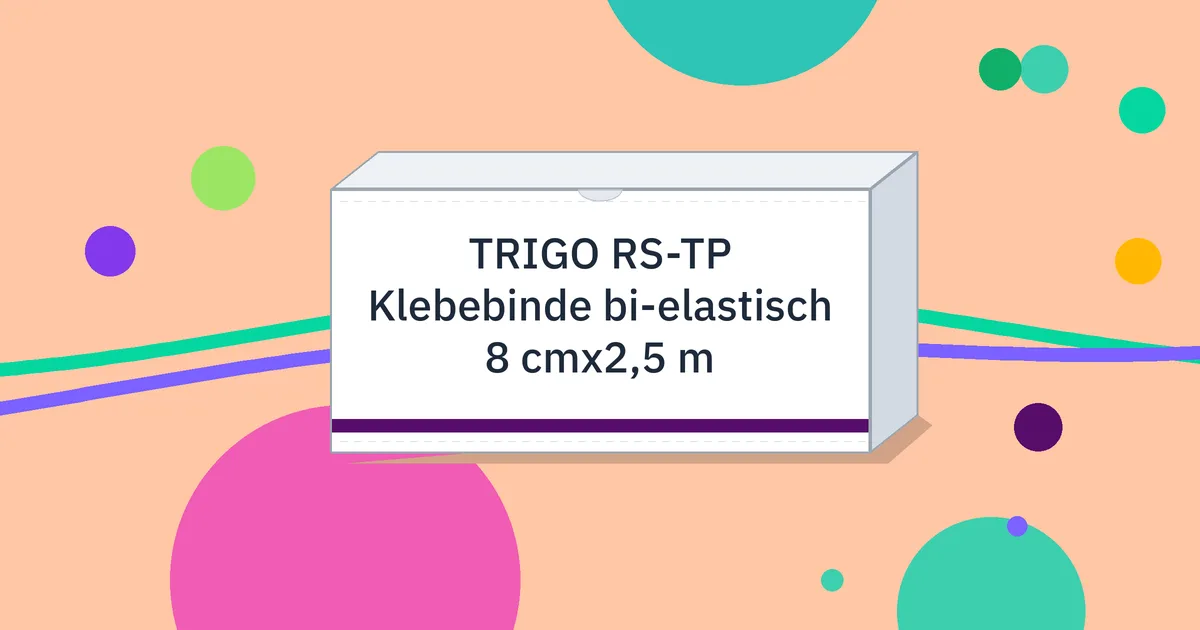 Symbolbild: Packung mit der Aufschrift TRIGO RS-TP Klebebinde bi-elastisch 8 cmx2,5 m (PZN 20342955) – Verfügbarkeit und Bezug in Apotheken in Frankfurt am Main