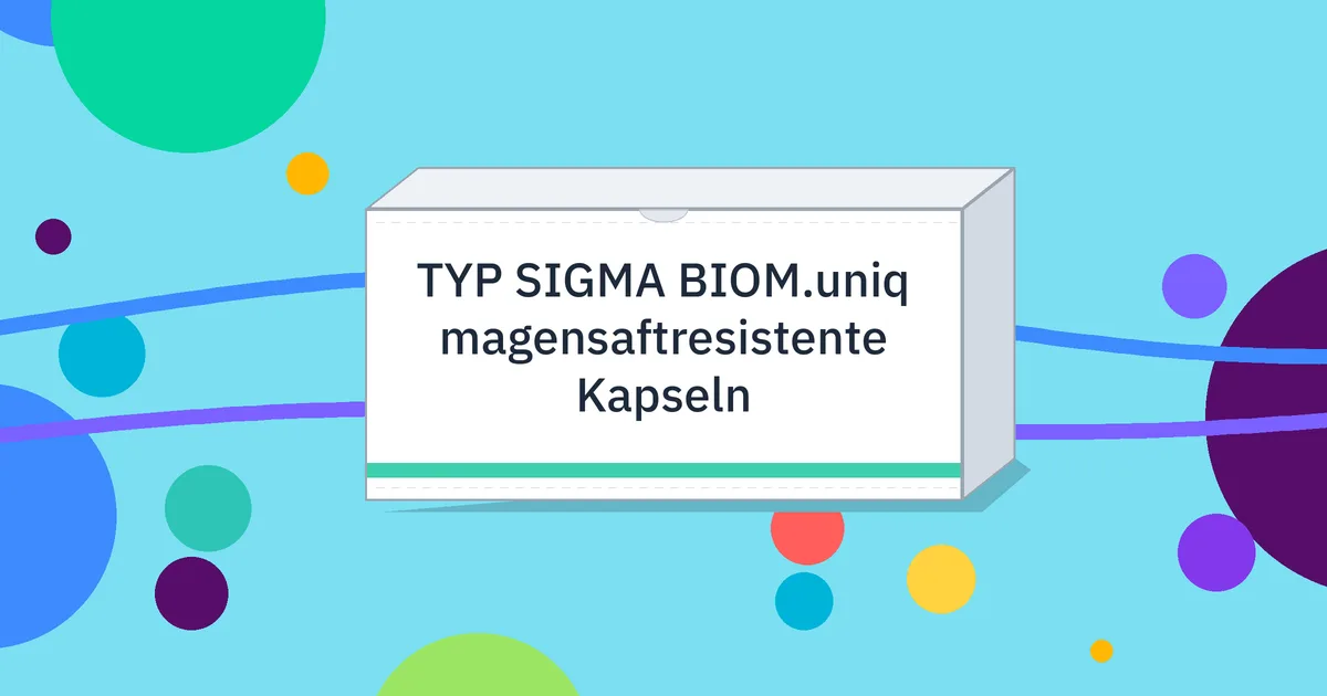 Symbolbild: Packung mit der Aufschrift TYP SIGMA BIOM.uniq magensaftresistente Kapseln (PZN 19662850) – Verfügbarkeit und Bezug in Apotheken in Frankfurt am Main