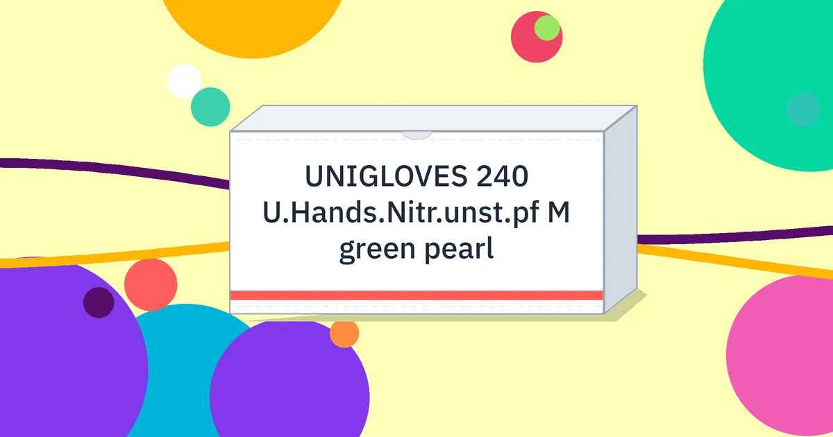 Symbolbild: Packung mit der Aufschrift UNIGLOVES 240 U.Hands.Nitr.unst.pf M green pearl (PZN 19525194) – Verfügbarkeit und Bezug in Apotheken in Frankfurt am Main