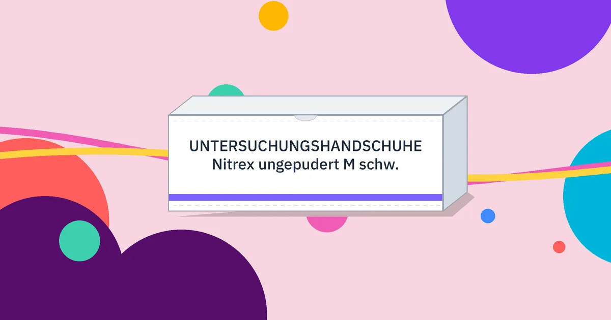 Symbolbild: Packung mit der Aufschrift UNTERSUCHUNGSHANDSCHUHE Nitrex ungepudert M schw. (PZN 15403206) – Verfügbarkeit und Bezug in Apotheken in Frankfurt am Main