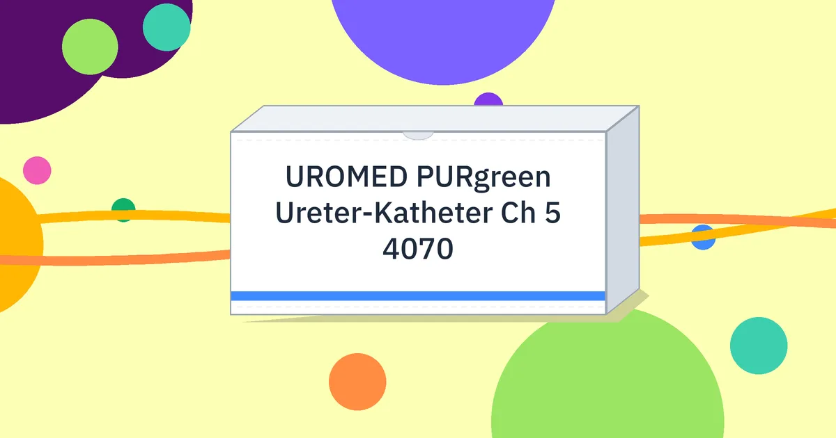 Symbolbild: Packung mit der Aufschrift UROMED PURgreen Ureter-Katheter Ch 5 4070 (PZN 01989579) – Verfügbarkeit und Bezug in Apotheken in Frankfurt am Main