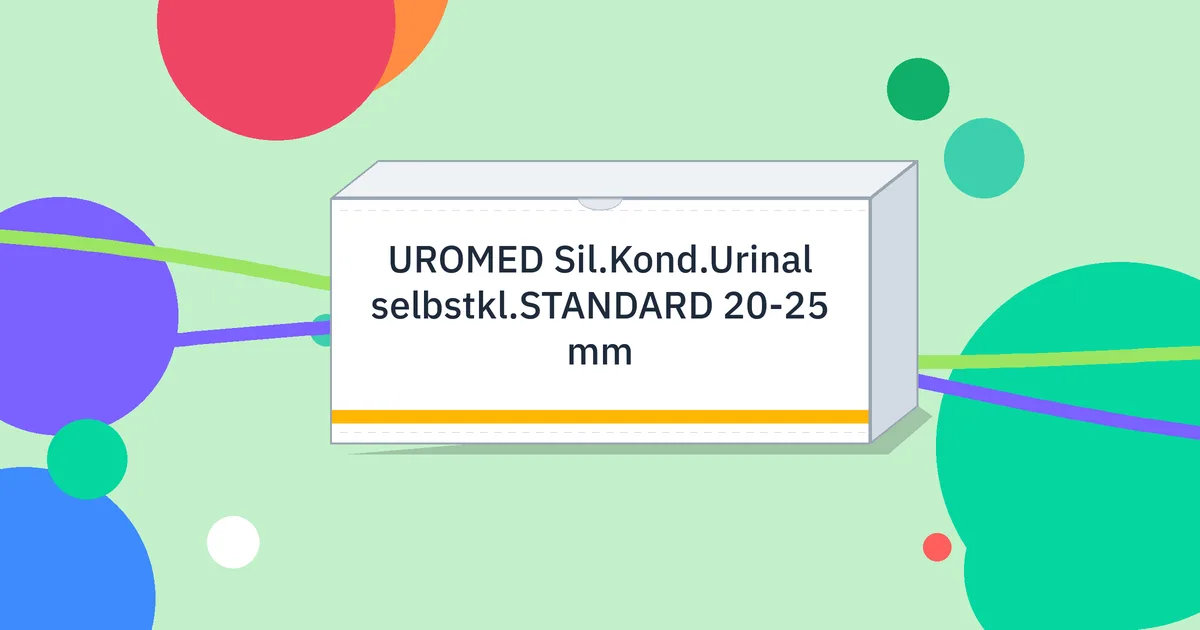 Symbolbild: Packung mit der Aufschrift UROMED Sil.Kond.Urinal selbstkl.STANDARD 20-25 mm (PZN 13650159) – Verfügbarkeit und Bezug in Apotheken in Frankfurt am Main