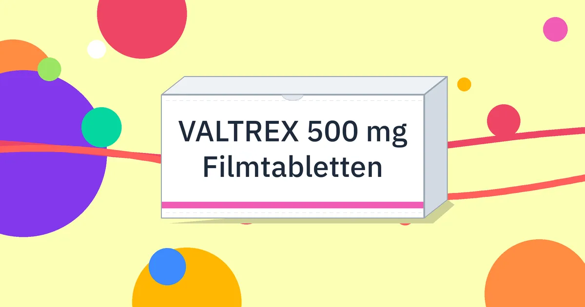 Symbolbild: Packung mit der Aufschrift VALTREX 500 mg Filmtabletten (PZN 12486278) – Verfügbarkeit und Bezug in Apotheken in Frankfurt am Main