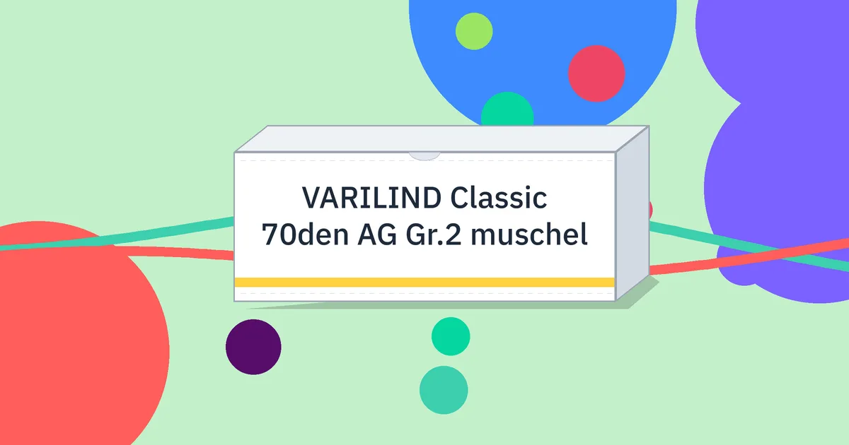 Symbolbild: Packung mit der Aufschrift VARILIND Classic 70den AG Gr.2 muschel (PZN 09521746) – Verfügbarkeit und Bezug in Apotheken in Frankfurt am Main