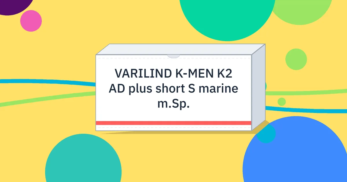Symbolbild: Packung mit der Aufschrift VARILIND K-MEN K2 AD plus short S marine m.Sp. (PZN 20569400) – Verfügbarkeit und Bezug in Apotheken in Frankfurt am Main