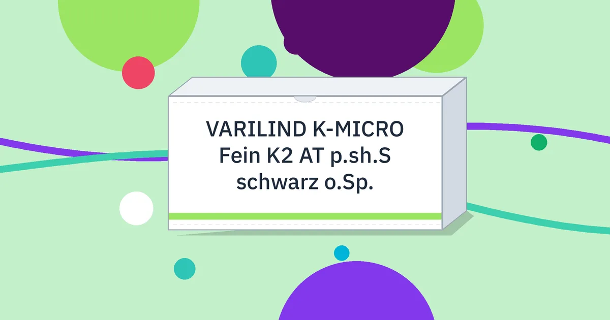 Symbolbild: Packung mit der Aufschrift VARILIND K-MICRO Fein K2 AT p.sh.S schwarz o.Sp. (PZN 20553936) – Verfügbarkeit und Bezug in Apotheken in Frankfurt am Main