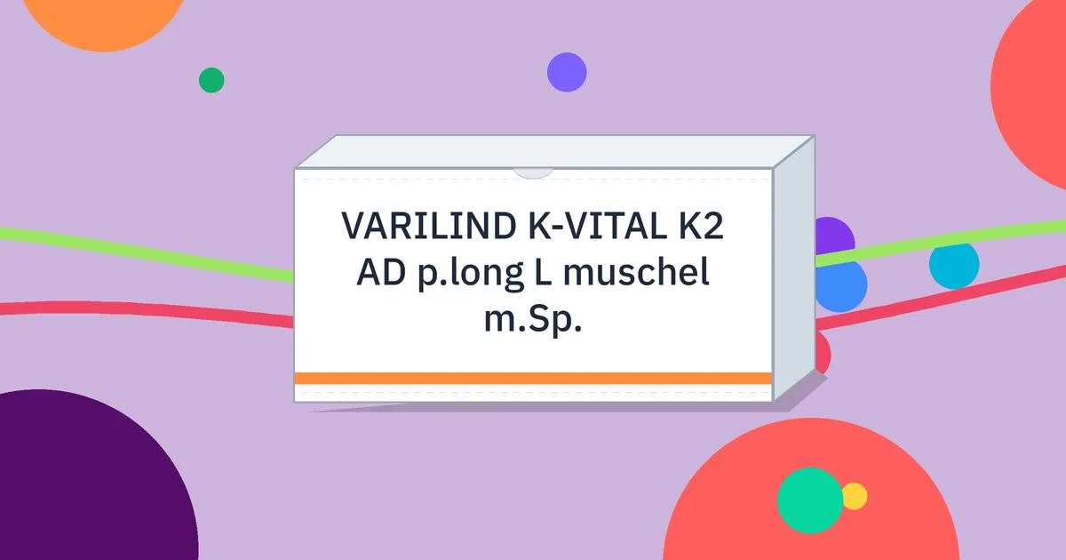 Symbolbild: Packung mit der Aufschrift VARILIND K-VITAL K2 AD p.long L muschel m.Sp. (PZN 20568688) – Verfügbarkeit und Bezug in Apotheken in Frankfurt am Main