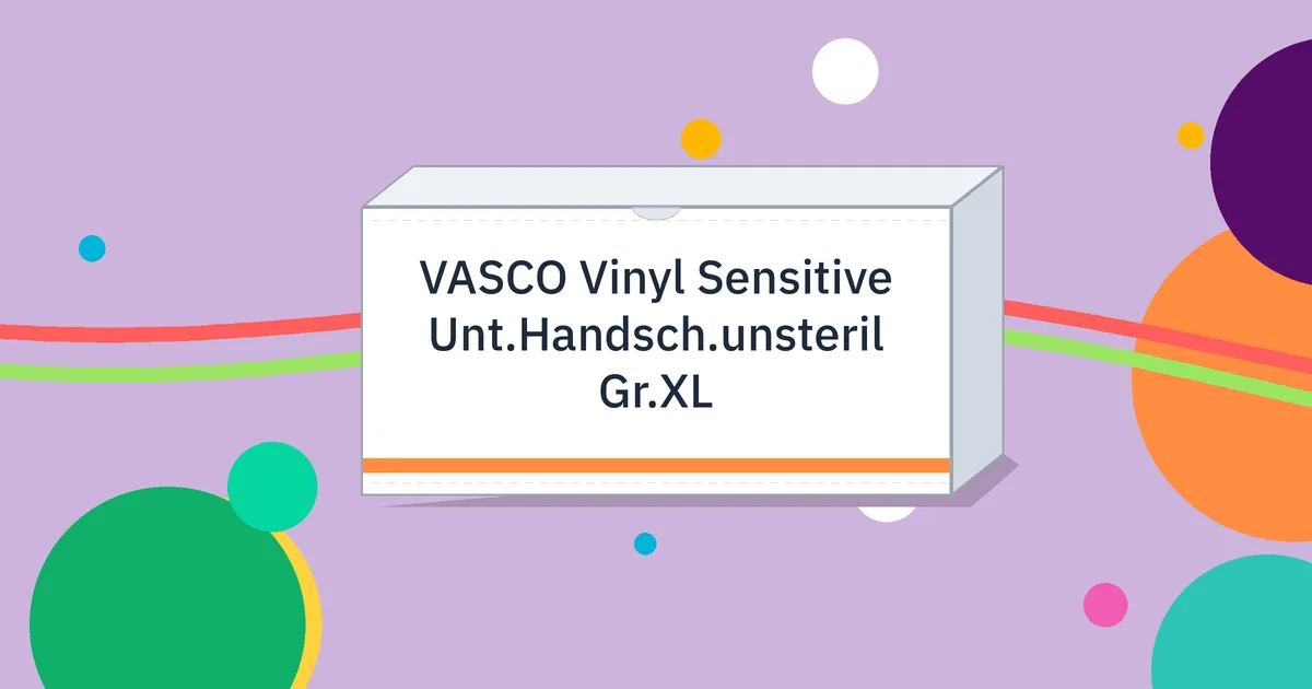 Symbolbild: Packung mit der Aufschrift VASCO Vinyl Sensitive Unt.Handsch.unsteril Gr.XL (PZN 19767218) – Verfügbarkeit und Bezug in Apotheken in Frankfurt am Main