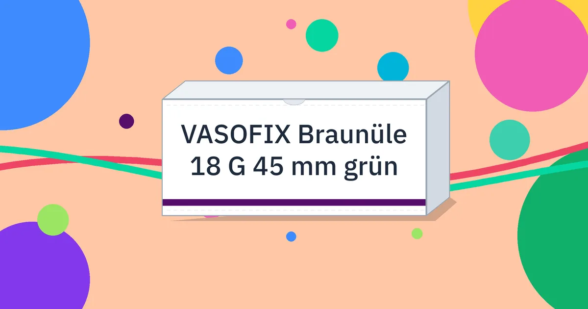 Symbolbild: Packung mit der Aufschrift VASOFIX Braunüle 18 G 45 mm grün (PZN 02758824) – Verfügbarkeit und Bezug in Apotheken in Frankfurt am Main