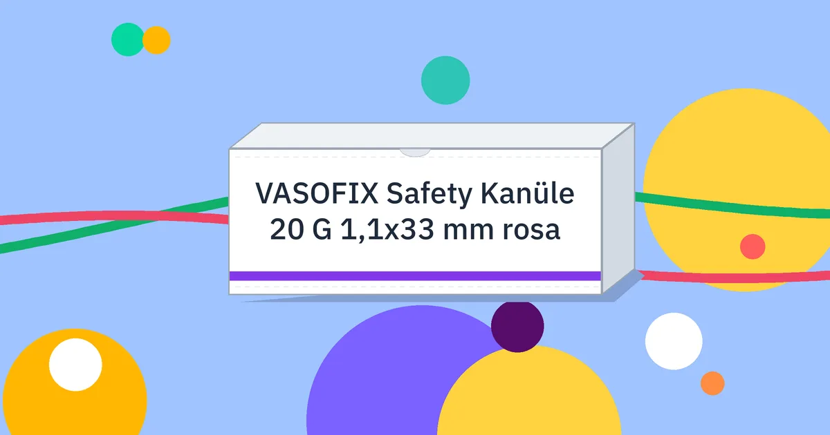 Symbolbild: Packung mit der Aufschrift VASOFIX Safety Kanüle 20 G 1,1x33 mm rosa (PZN 17553499) – Verfügbarkeit und Bezug in Apotheken in Frankfurt am Main