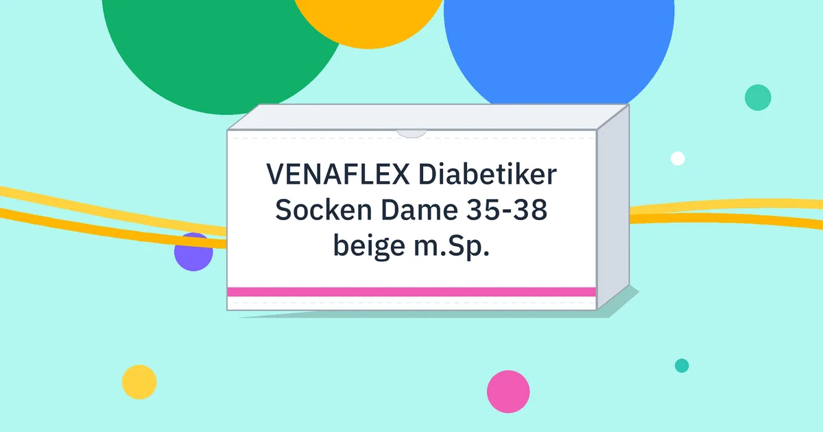 Symbolbild: Packung mit der Aufschrift VENAFLEX Diabetiker Socken Dame 35-38 beige m.Sp. (PZN 18309264) – Verfügbarkeit und Bezug in Apotheken in Frankfurt am Main