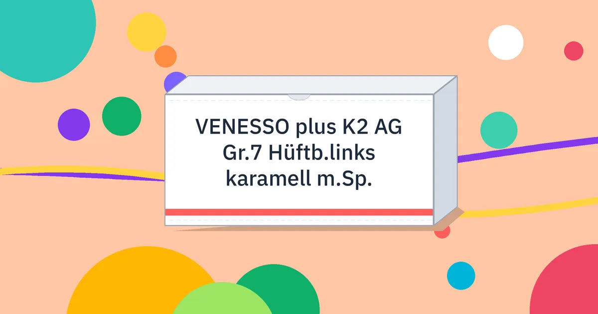 Symbolbild: Packung mit der Aufschrift VENESSO plus K2 AG Gr.7 Hüftb.links karamell m.Sp. (PZN 13761999) – Verfügbarkeit und Bezug in Apotheken in Frankfurt am Main