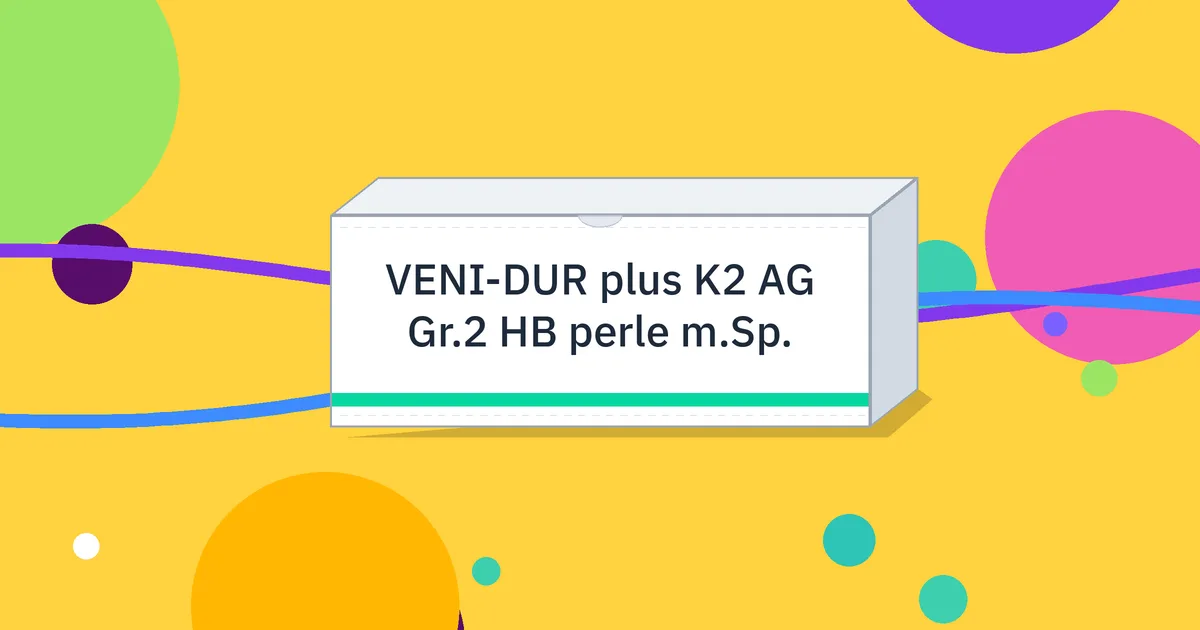Symbolbild: Packung mit der Aufschrift VENI-DUR plus K2 AG Gr.2 HB perle m.Sp. (PZN 03254801) – Verfügbarkeit und Bezug in Apotheken in Frankfurt am Main