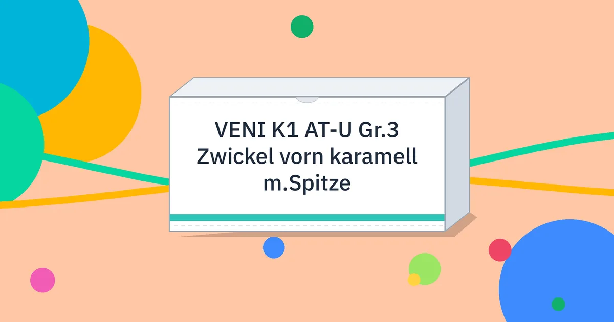 Symbolbild: Packung mit der Aufschrift VENI K1 AT-U Gr.3 Zwickel vorn karamell m.Spitze (PZN 13758750) – Verfügbarkeit und Bezug in Apotheken in Frankfurt am Main