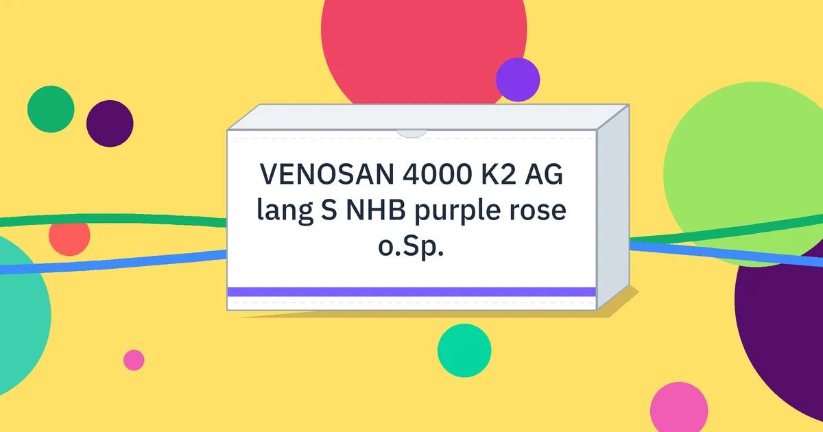 Symbolbild: Packung mit der Aufschrift VENOSAN 4000 K2 AG lang S NHB purple rose o.Sp. (PZN 18847926) – Verfügbarkeit und Bezug in Apotheken in Frankfurt am Main